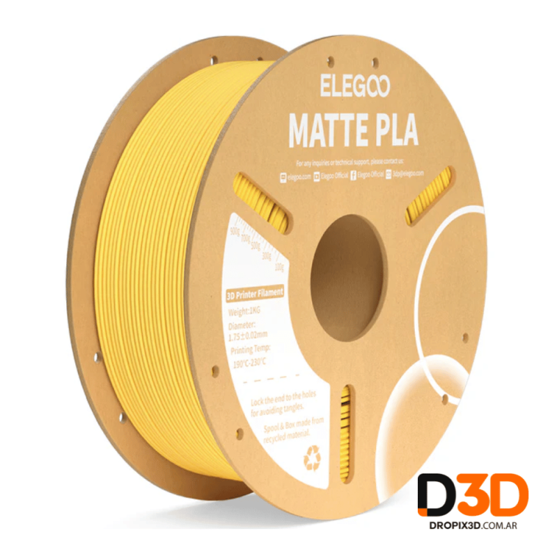 Filamento PLA Elegoo Matte 1kg | DroPix 3D Mar del Plata Color Amarillo Solar Peso 1 kg